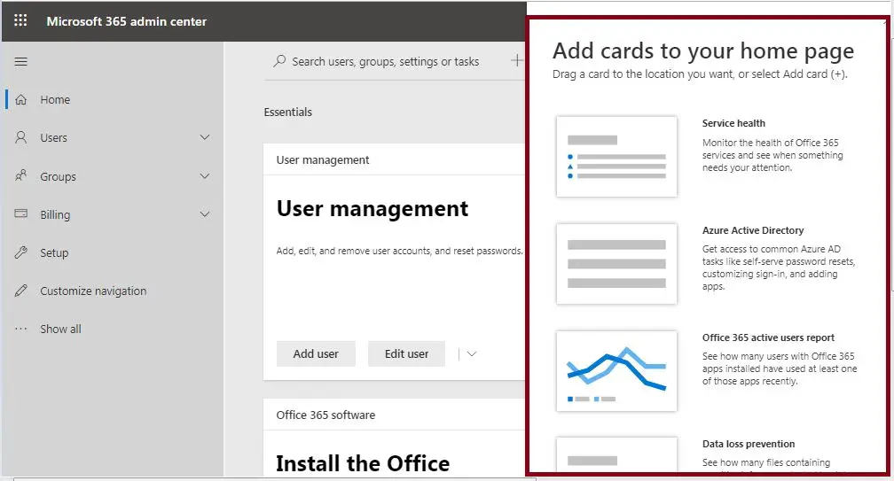 Discover top 5 Microsoft 365 admin center reports dashboard (Add cards ...