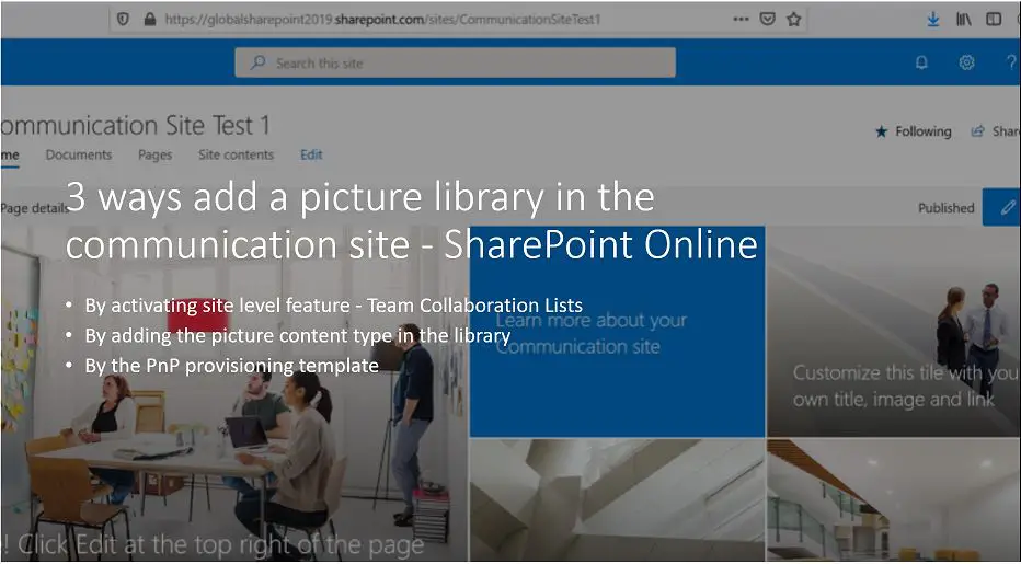 3 ways add picture library to communication site - SharePoint Online - Global SharePoint