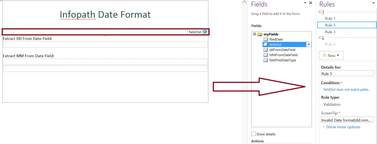 How to validate the date column in Infopath form in 3 steps - Global SharePoint Diary