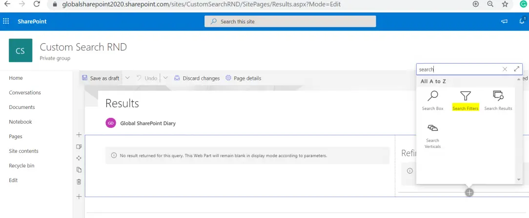 Discover custom search result page in SharePoint Online - deploy SPFx PnP Modern Search solution ...